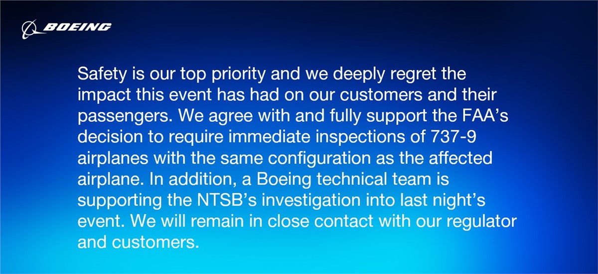 Boeing Statement on 737-9 Inspections